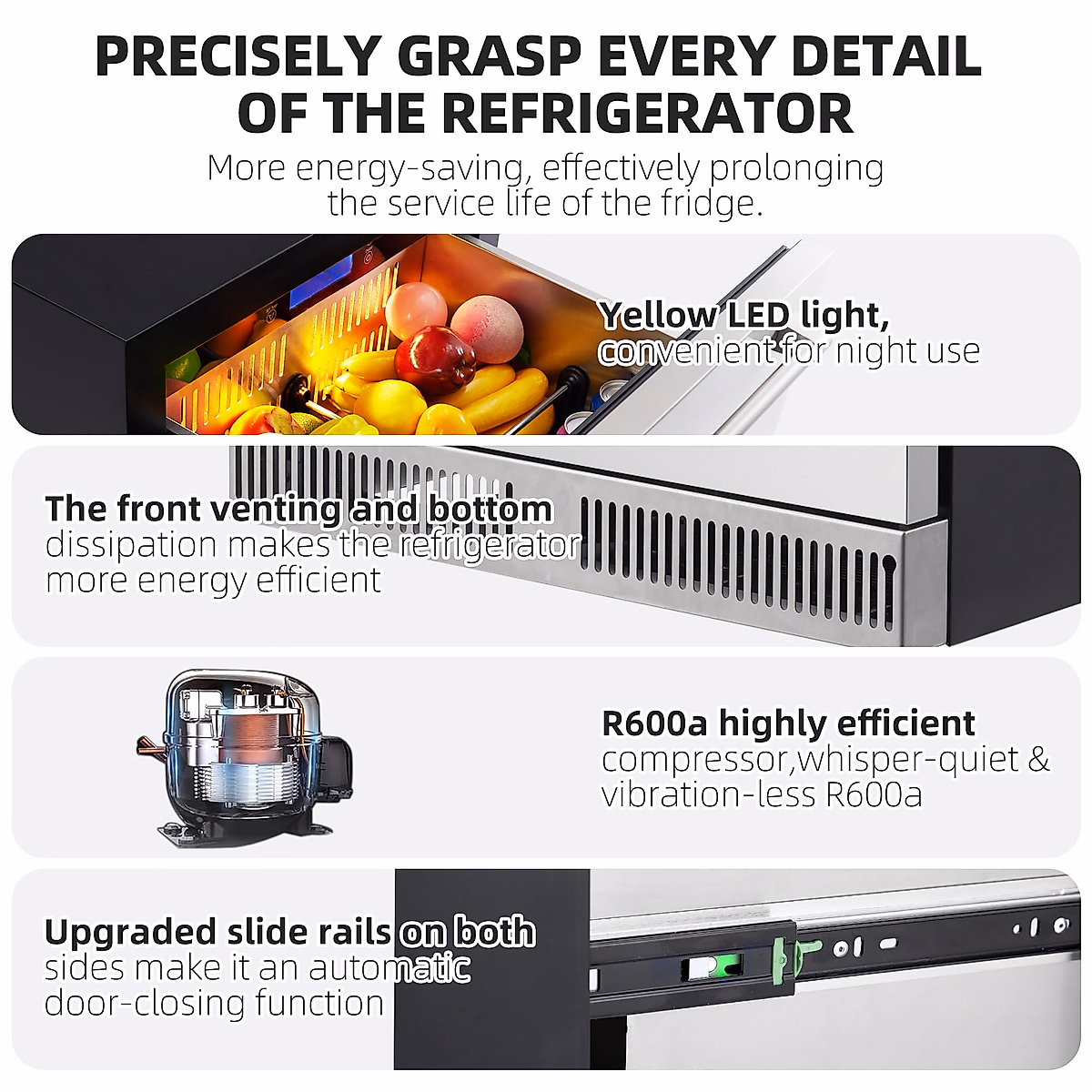 Garvee 24 inch Undercounter Refrigerator, 5.12 Cu.Ft Outdoor Fridge for Patio, Wine and Beverage Refrigerator, Drawer Refrigerator Under Counter Fridge Ideal for Home and Commercial