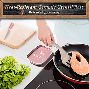 Ceramic Spoon Rest for Stove Top, DAYYET Large Spoon Holder, Spoon Rest for Kitchen Counter, Heat-Resistant Cooking Utensil Rest, Pink Kitchen Decor and Accessories