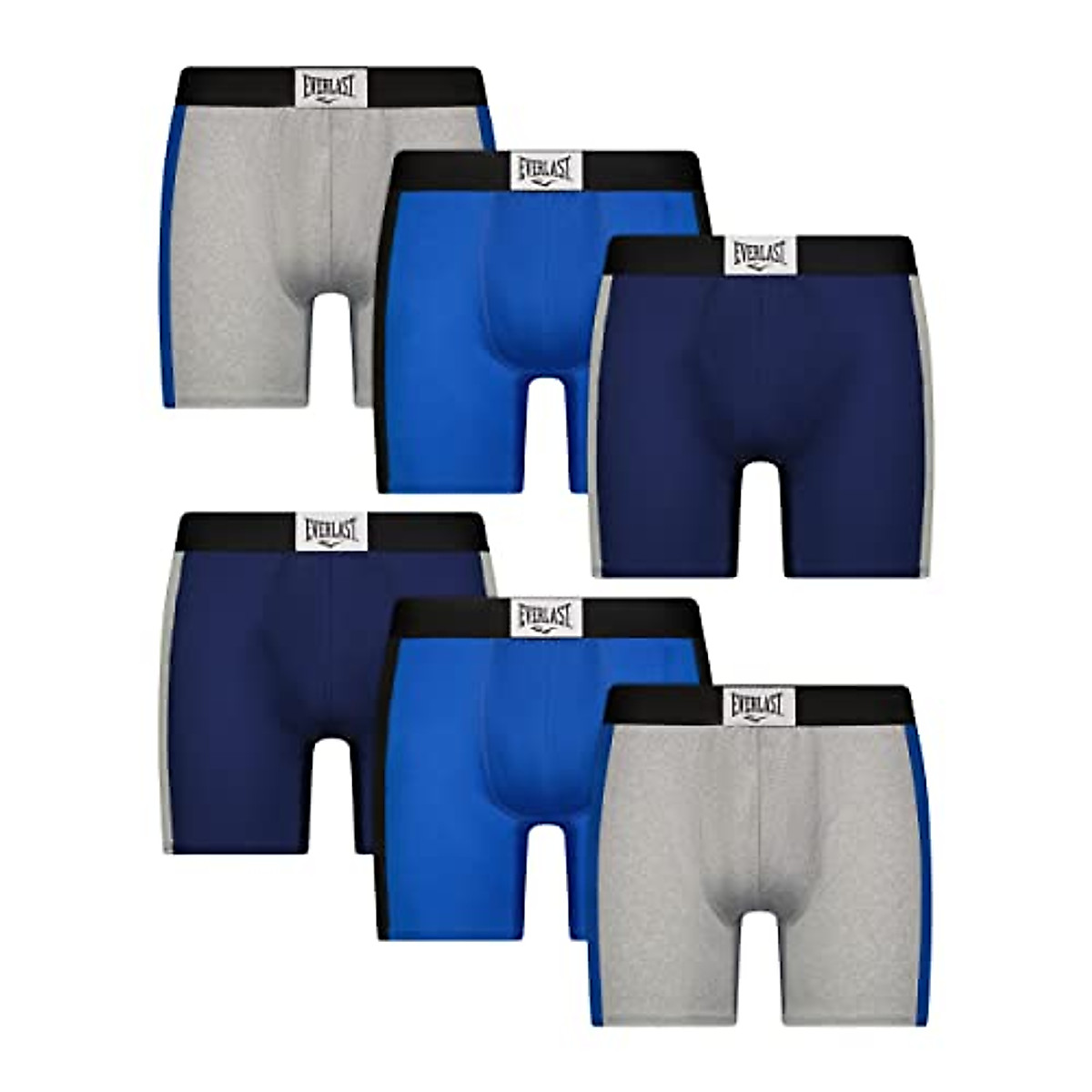 Everlast Mens Boxer Briefs, Perfect Boxer Brief for Men Pack of 6 Active Performance Mens Underwear (Medium, Grey/Blue/Light Navy)