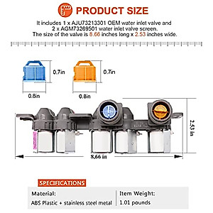 AJU73213301 Washer Water Inlet Valve (OEM part)with 10-year Warranty 2023 UPGRADED GENUNINE water valve replaces for Kenmore LG washing machines wt7200cw, wt5001c*, 79631522211, wt4801cw,wt1201cw,etc.