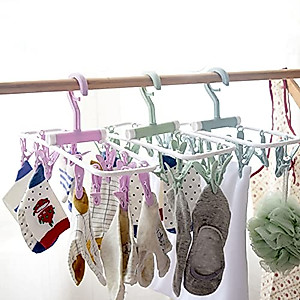 Foldable Clip Hanger Drying Rack, Laundry Clip Hanger, Foldable Clip Hanger, Windproof Hanger, Foldable Windproof Underwear and Sock Hanger with 12 Clips for Home - Plastic Drying Clip Rack(Blue)