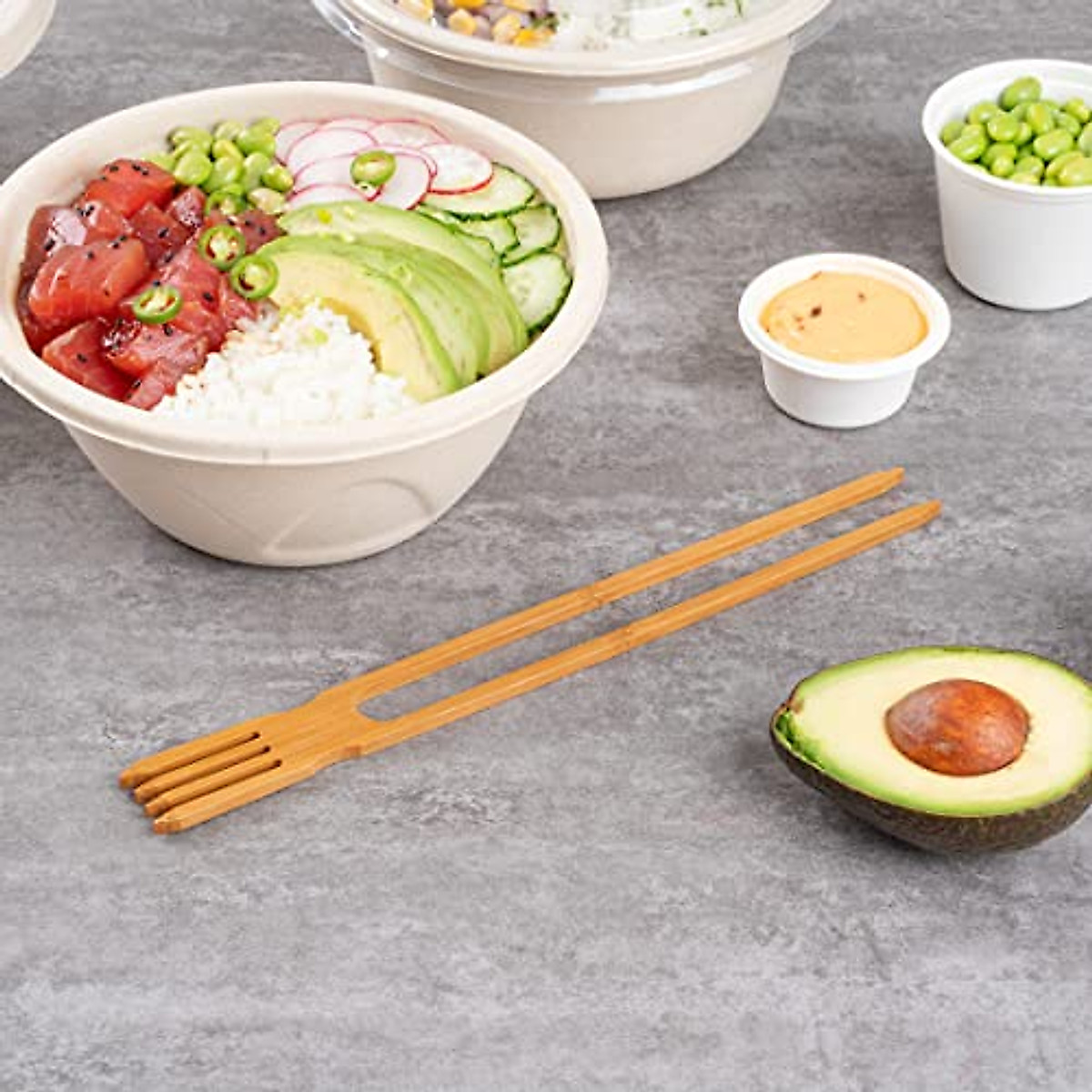 Restaurantware 10 Inch All-In-One Chopsticks With Fork 100 Multi-Functional Chopstick Utensil Combo - Durable Sustainable Bamboo Fork Chopsticks For Home Travel Or Take Out