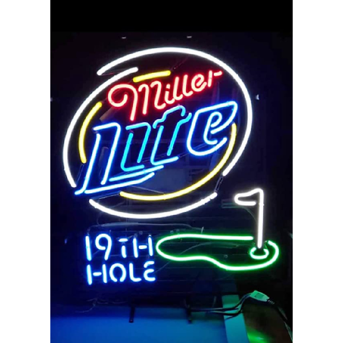 Queen Sense 24"x20" Millers Lite 19Th Hole Neon Sign Light Man Cave Bar Pub Beer Gift Neon Lamp A124MLLV319H