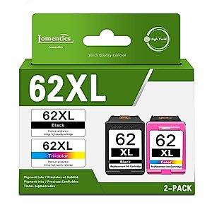 62XL Ink Cartridge Combo Pack (2 Pack,1Black/1Tricolor) Compatible Ink Cartridges Replacement for HP 62XL Ink Cartridge for Envy 7640 5540 5642 5660 OfficeJet 250 5740 8040 Printer