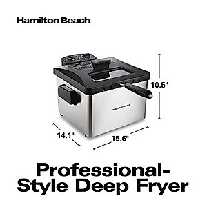 Hamilton Beach Professional Style Electric DeepFryer, XL Frying Basket, Lid with View Window, 1800 Watts, 19 Cups / 4.5 Liters Oil Capacity, Stainless Steel (35035A)