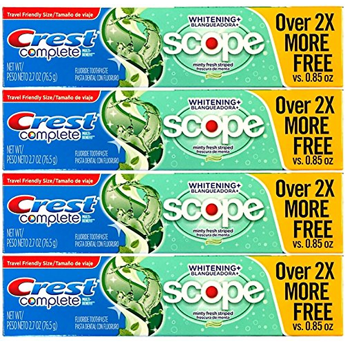 Crest Whitening Plus Scope Toothpaste Minty Fresh Striped 2.70 oz (Pack of 4)