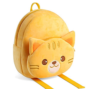 VASCHY Toddler Backpack, Baby Boys and Girls Cute Plush Animal Small Daycare Backpack for Baby Little Kids Yellow Cat