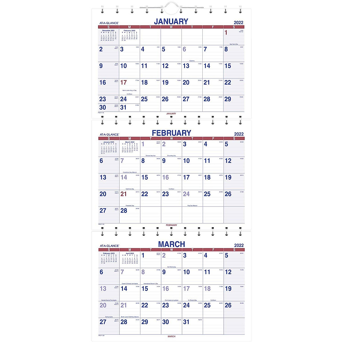 2022 Wall Calendar by AT-A-GLANCE, 12" x 27", Large, Move-A-Page, Three-Month (PMLF1128)