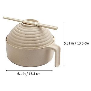Hemoton Cereal Bowl Rice Bowl Noodle Bowl with Lid and Handle Wheat Straw Noodle Bowls with Wheat Straw Fork Chopsticks Spoon for Ramen Cereal Soup Salad Ramen Cooker Snack Set