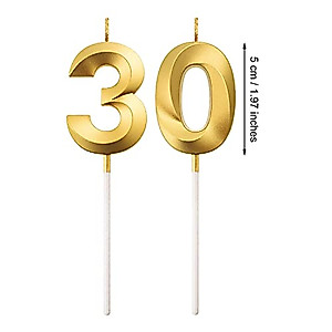 30th Birthday Candles Cake Numeral Candles Happy Birthday Cake Topper Decoration for Birthday Party Wedding Anniversary Celebration Supplies (Gold)