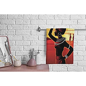 oFloral African Women Painting Art Hand Towels Cotton Washcloths,Woman Walking On The Sunset Desert Soft Absorbent Towels for Bath/Yoga/Golf/Hair/Face Towel for Men/Women/Girl/Boys 15X30 Inch