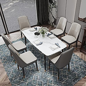 Krinana PU Leather Dining Chairs Set of 4, Armless Side Chair with Metal Gold Legs for Kitchen Dining Room Living Room (Beige+Grey, Set of 4)