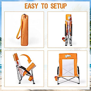 Old Bahama Bay Low Beach Camping Folding Chair with Cup Holder & Carry Bag Compact & Heavy Duty for Outdoor, Camping, BBQ, Beach, Travel, Picnic, Concert(Qrange)