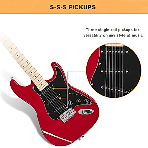 GLARRY 39" Full Size Electric Guitar for Music Lover Beginner with 20W Amp and Accessories Pack Guitar Bag (Red)