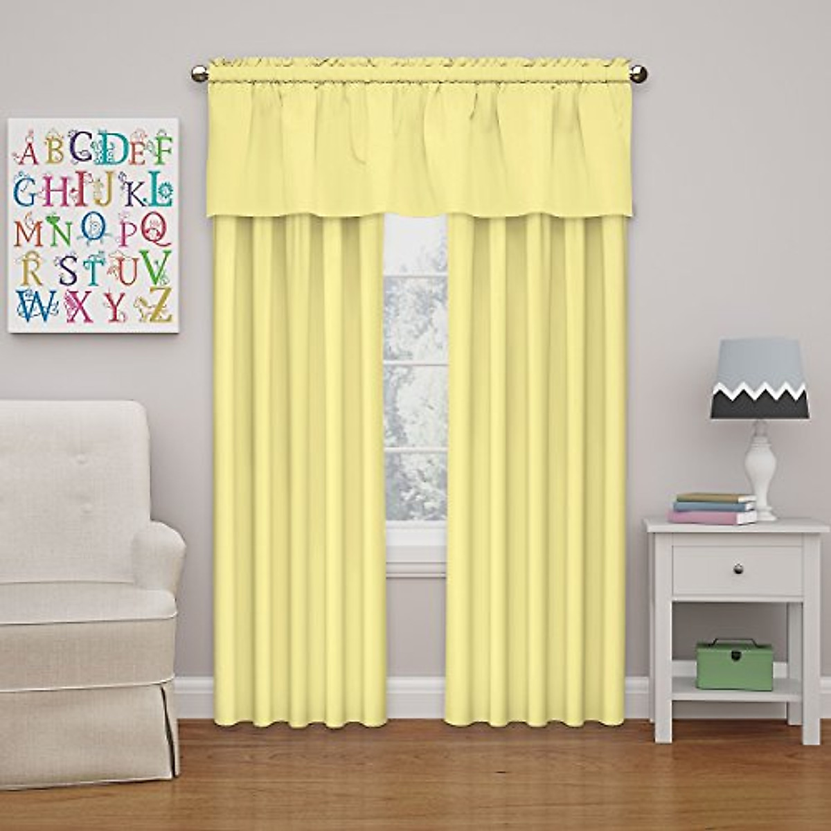 Eclipse Microfiber Valance Curtain For Windows, Solid, Rod Pocket For Kitchen, Living Room, Bedroom, And Bathroom, Single Panel, 42 in x 18 in, Yellow