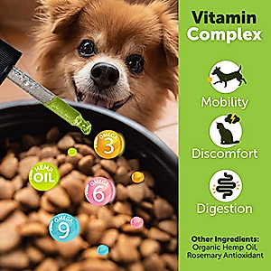 Pet Hemp Oil Drops Treats for Dogs and Cats - Anxiety, Stress, Pain - Calming Aid - Hip and Joint Support Relief -and Skin Health - Rich in Omega 3-6-9 - Made in USA, (2 Pack)