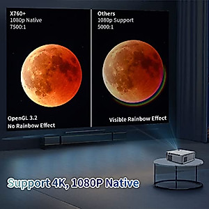 EUG X760+ Outdoor Projector 4K Support, Movie Projector with 5G WiFi Bluetooth,Smart Portable 1080P Native with 7000+Apps,HiFi Speaker, Home Video Proyector for Home Theater, HDMI/Phone/Laptop/iPhone