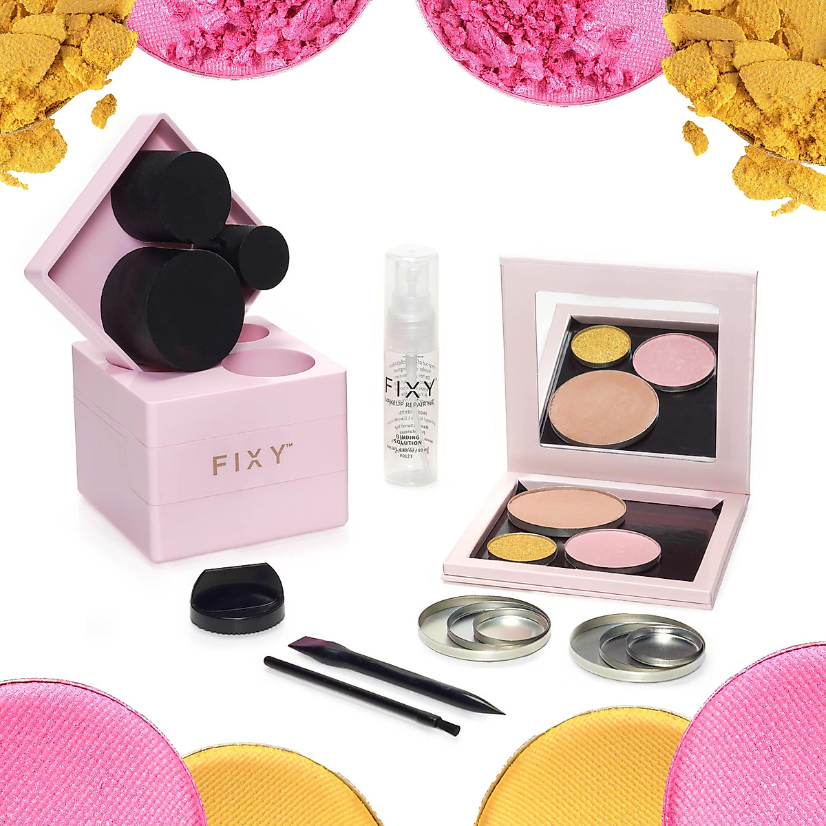FIXY Makeup Repair Kit - Repressing tool for Eyeshadows, Blush & Highlighter or Depot | Organize Makeup Pans in Makeup Palette with Mirror | Makeup Artist Must Haves