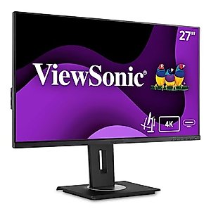 ViewSonic VG2756-4K 27 Inch IPS 4K Docking Monitor with Integrated USB 3.2 Type-C RJ45 HDMI Display Port and 40 Degree Tilt Ergonomics for Home and Office,Black