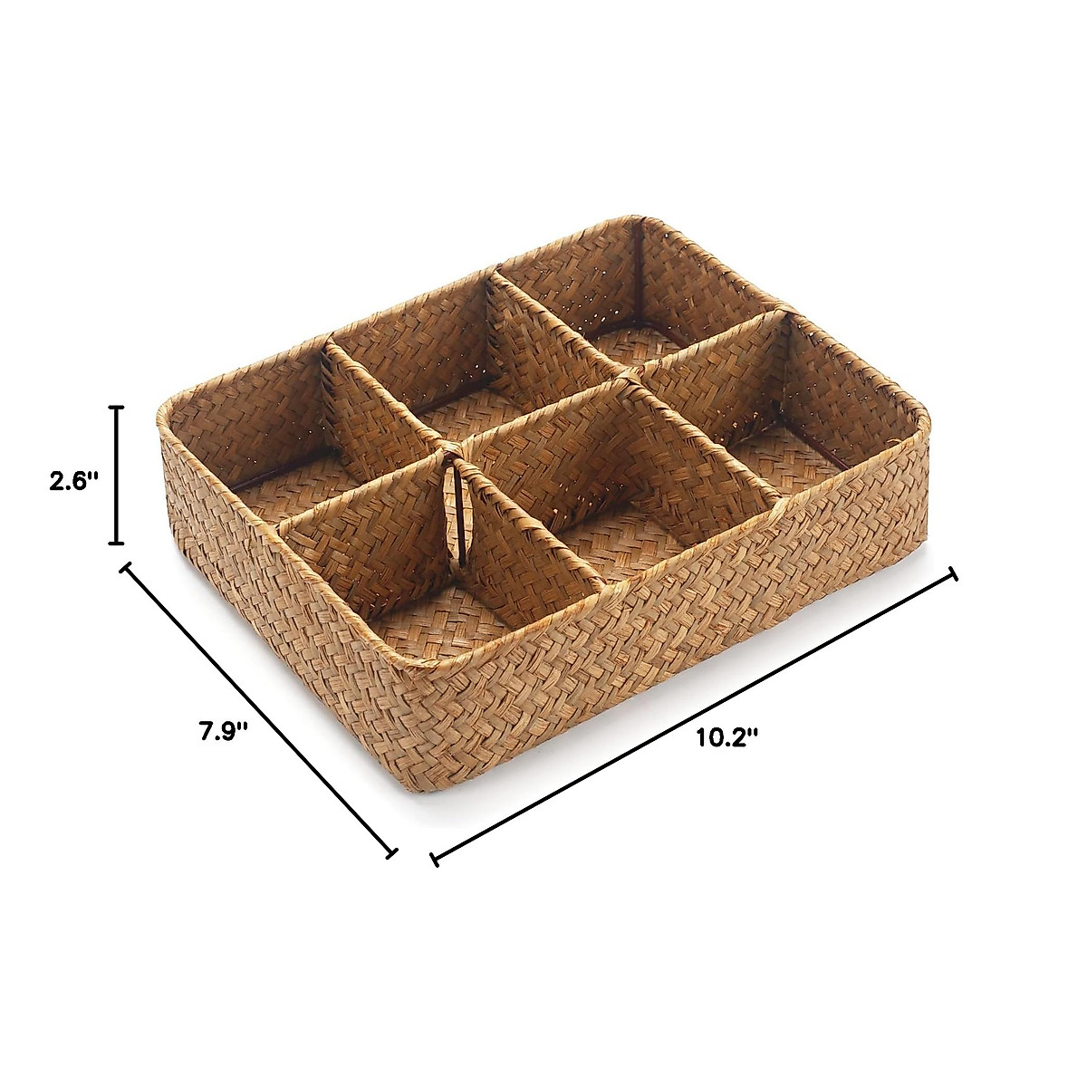 Tea Bag/Sugar Packet Holder, Coffee Station Condiment Organizer, Seagrass Storage Basket, Wicker Rattan Divided Basket Organizer for Drawer/Shelf/Countertop
