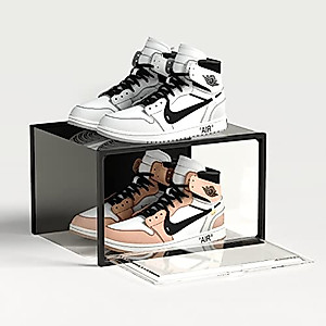 SEE SPRING 6 Pack Shoe Storage Box, Clear Plastic Stackable Shoe Organizer for Closet, X-Large Shoe Containers Bins Holders for Display Sneaker Fit up to Size 14 (Black)