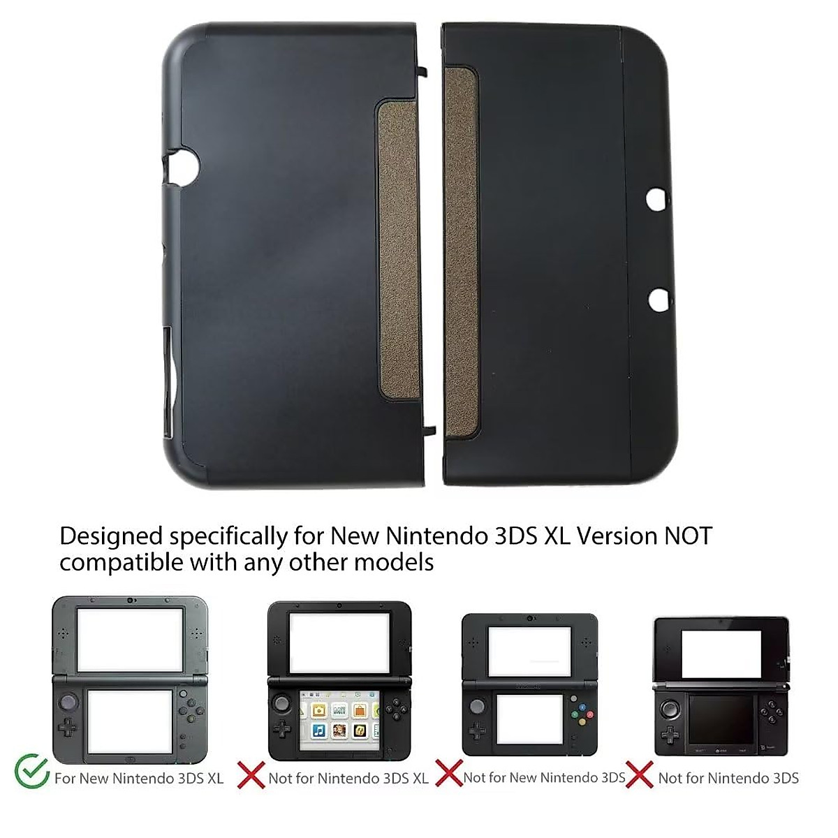 Protective Case Cover with Hard Shell Skin Compatible for New Nintendo 3DS XL LL, Anti-Scratch and Anti-Slip - Black