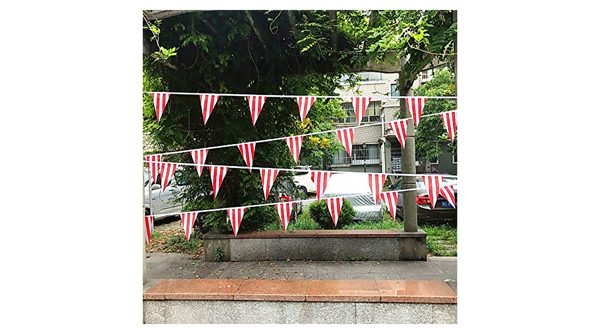 100 Feet Red & White Striped Pennant Banner for Parties & Events