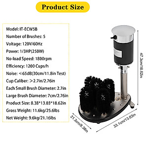 Electric Commercial Glass Washer, 5-Brush Electric Submersible Glass Washer, Winery Wine Glass Cleaning Machine, Perfect for Bars and Cafes, with 1800rpm No-load Speed, 1200 Cups/h, Black