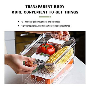 elabo Food Storage Containers Fridge Produce Saver- Stackable Refrigerator Organizer Keeper Drawers Bins Baskets with Lids and Removable Drain Tray for Veggie, Berry and Fruits, 1 Medium and 1 Large