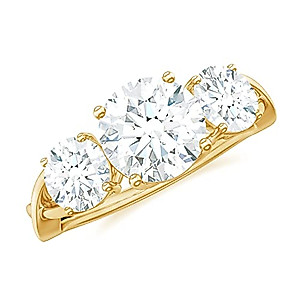 Rosec Jewels Certified Moissanite 3 Stone Engagement Ring, D-VS1 Quality, Diamond Moissanite Past Present Future Ring for Women, 14K Yellow Gold, Size:US 5.00