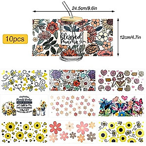 UV DTF Cup Wrap, 10 Sheets Flower Butterfly Bee Coffee Cup Rub on Transfers for Glass Cups, UV DTF Cup Wrap Transfer Stickers Decals Waterproof Rub on Transfers for Glass Cups Crafts Vintage