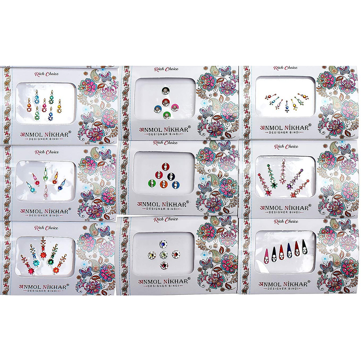 Avador Pack of 25 Assorted Bindi Multiple Sizes Multiple Designs Bollywood Indian Bride for Forehead