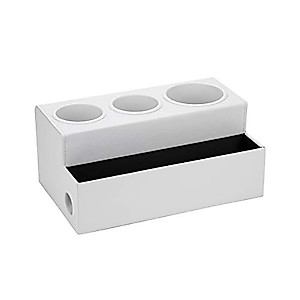 JACKCUBE Design Hair Dryer Holder Hair Styling Product Care Tool Organizer Bath Supplies Accessories Tray Stand Storage Bathroom Vanity Countertop with 3 Holes (White) – :MK154D
