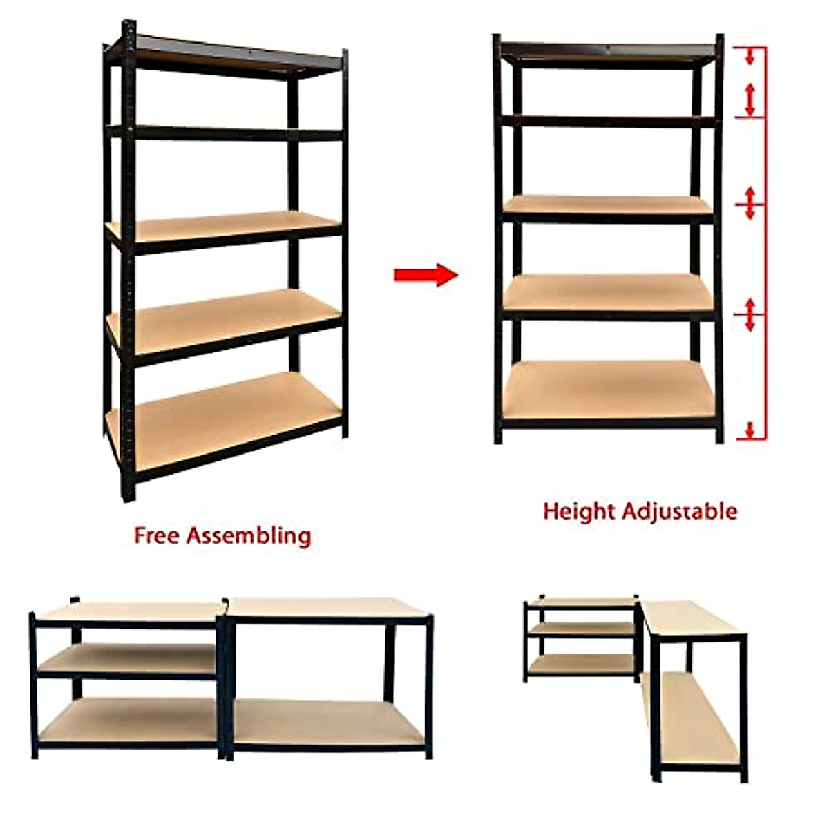 Viaka 5-tier Metal Shelving Unit Adjustable Garage Storage Utility Rack Heavy Duty Shelves Organization Multipurpose Shelf Warehouse Basement Kitchen Living Room Garage 66.14x29.53x11.81 inches, Black