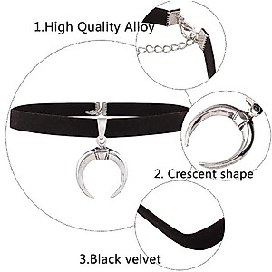 Kercisbeauty Black Wrap Velvet Choker Women Necklace with Silver Crescent Moon Girls Everyday Jewelry Party Festival Choker