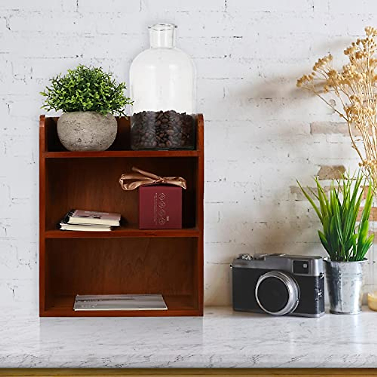 VOSAREA Floating Shelf Rack Wooden Figurine Shadow Box Drawer Organizer for Wall Mount Counter Top Cabinet Wood Color