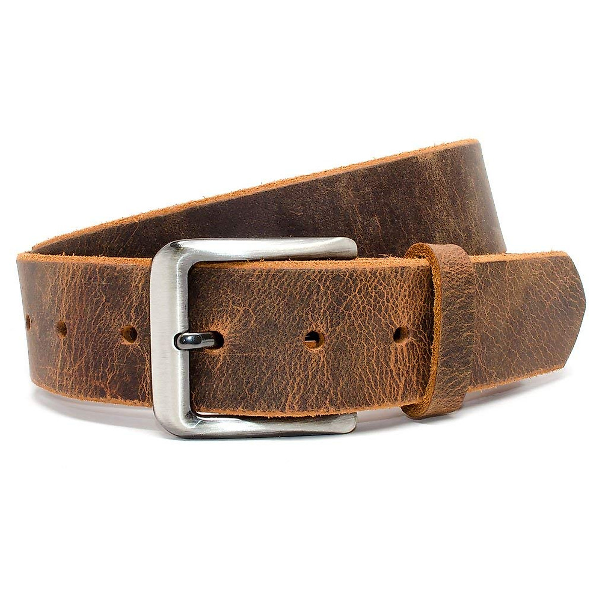 Nickel Smart Roan Mountain Brown Leather Belt - Distressed 38"
