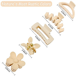 Ahoney 5 Pack Large Hair Clips for Thick Hair - Neutral Matte Claw Clips 3.4-4.3 Inch, Strong Hold Non Slip Banana Flower Clamps for Women