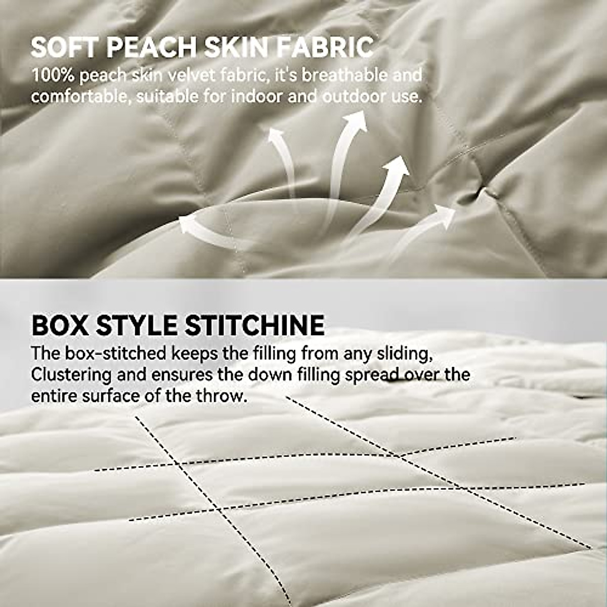 Natural Goose Down Throw Blanket for Couch,Bed Comforter,Sofa Blanket Throw,Outdoor Blanket,Lightweight Down Comforter with Peach Skin Fabric,Reversible Lap Down Blanket Gifts,50"X70",Beige Blanket