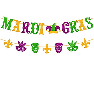 Mardi Gras Banner Mardi Gras Festival Decoration Carnival Fat Tuesday New Orleans Masquerade fleur de lis Theme Holiday Party Supplies