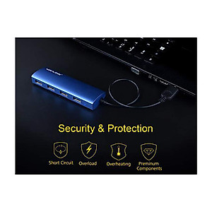 USB 3.0 4-Port Hub Adapter,WAVLINK Slim Aluminum Hub with 4 Port USB 3.0,Compatible with MacBook, Laptop, Surface Pro, PS4, PC, Flash Drive, Mobile HDD