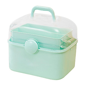 Fenteer Multipurpose Portable Storage Box, 3 Tiers Art Craft Organizer for Art Craft Lockable Container with Lid for Art Supply, Blue
