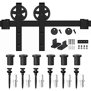 ZEKOO 7.5 FT Barn Door Hardware Kit,Sliding Door Hardware for Single Barn Door, Heavy Duty Black Steel Big Black Wheel Hanger,Heavy Duty,Slide Smoothly Quietly,Easy Install