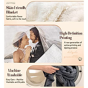 Zookao Custom Blankets with Photos and Text, Made in USA Personalized Picture Blanket Memorial Throw Blanket for Couples, Personalized Gifts for Anniversary Valentine's Day(30"x40")