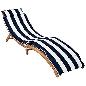 SAFAVIEH Outdoor Collection Pacifica Natural Brown Solid Wood/Navy & White Stripe Cushion 3-Piece Chaise Lounge Set with Table (PAT7020F)