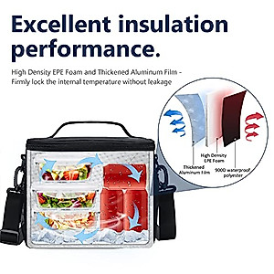 Gloppie Lunch Bag for Men Lunch Box Bag Women Insulated Lunch Cooler Bag Lunchbox for Adults Reusable Lunchbag Black Lncuh Pail Work