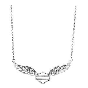 Harley-Davidson Womens Necklace, Bar & Shield Crystal Winged, Silver HDN0288