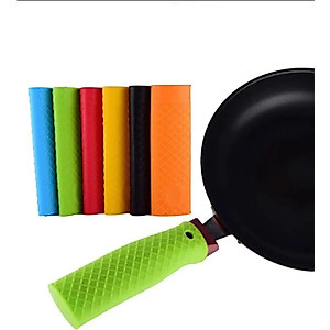 Bettomshin 4Pcs Silicone Hot Handle Holder, 155mm/6.1inch Non-Slip Silicone Pot Holder Sleeve, Heat Resistant Potholder Cookware Handle Cast Iron Skillet Handle Cover Black