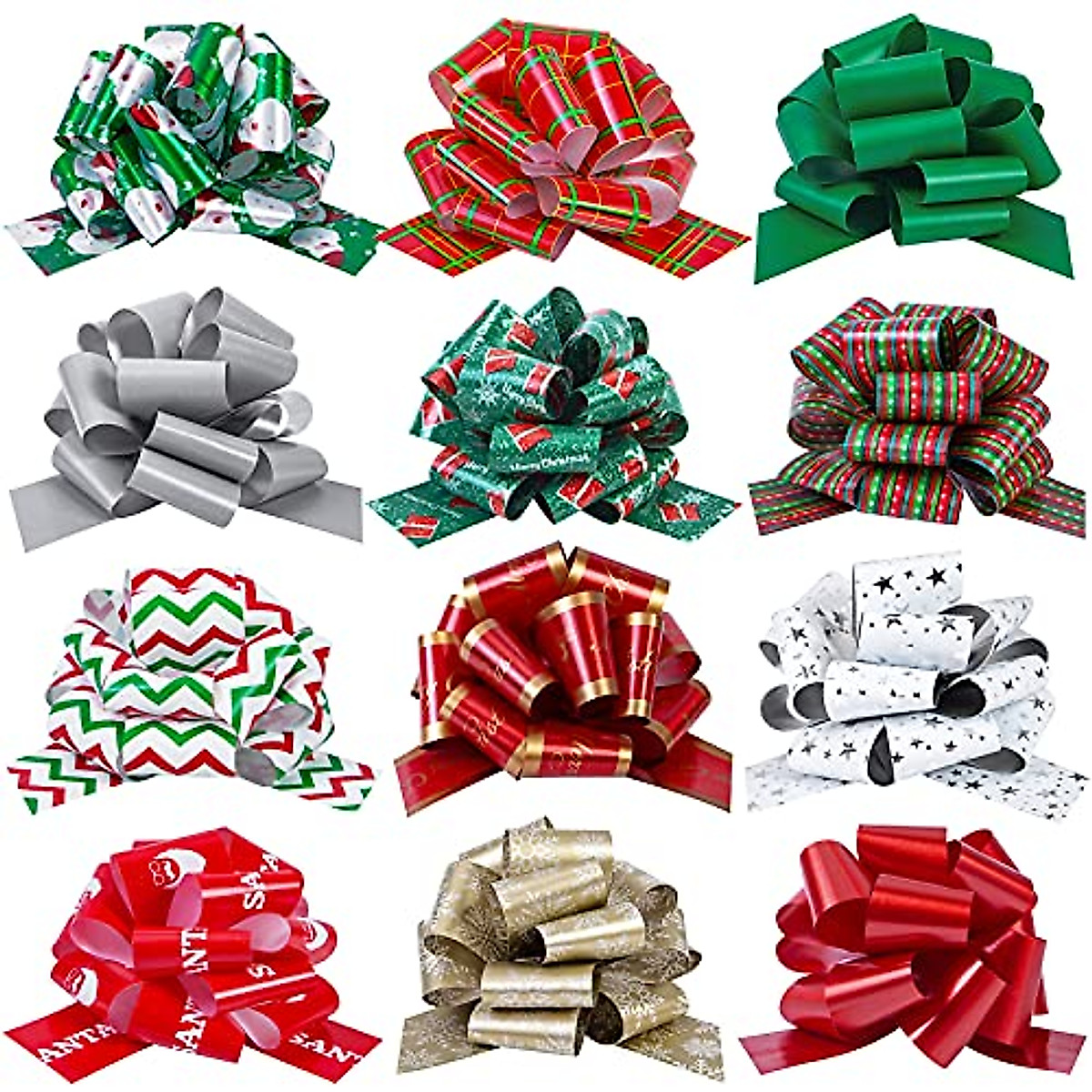 12 PCS Christmas Bows for Gift Wrapping, Large Pull Bows for Present, Accessory for Xmas Gifts, Bouquet, Basket, Bottles Gifts Decoration, Gift Wrapping and Present Decor