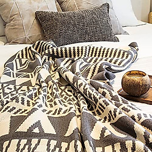 BlossoME Grey & White Knit Throws 50”*66” /Multi-Geometric Pattern Thermal Knit Throws for All-Seasons/Decorative Throw Blankets for Couch, Sofas, Beds and Gifts